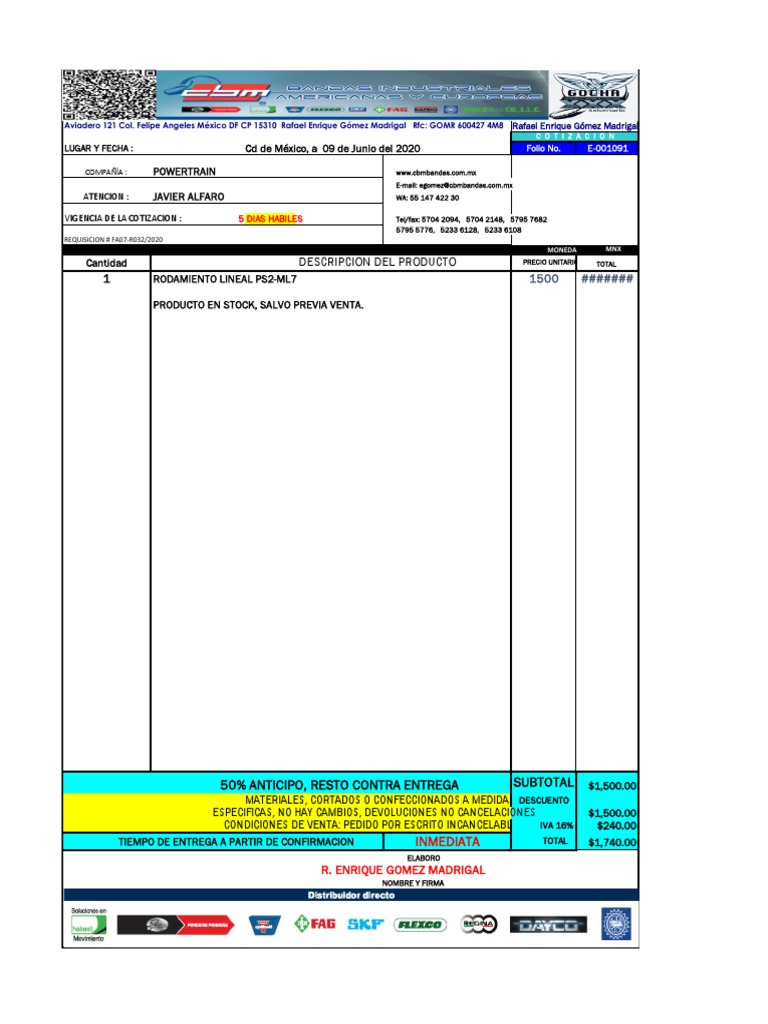 Cotizacion Rodamiento Lineal ML7 | PDF