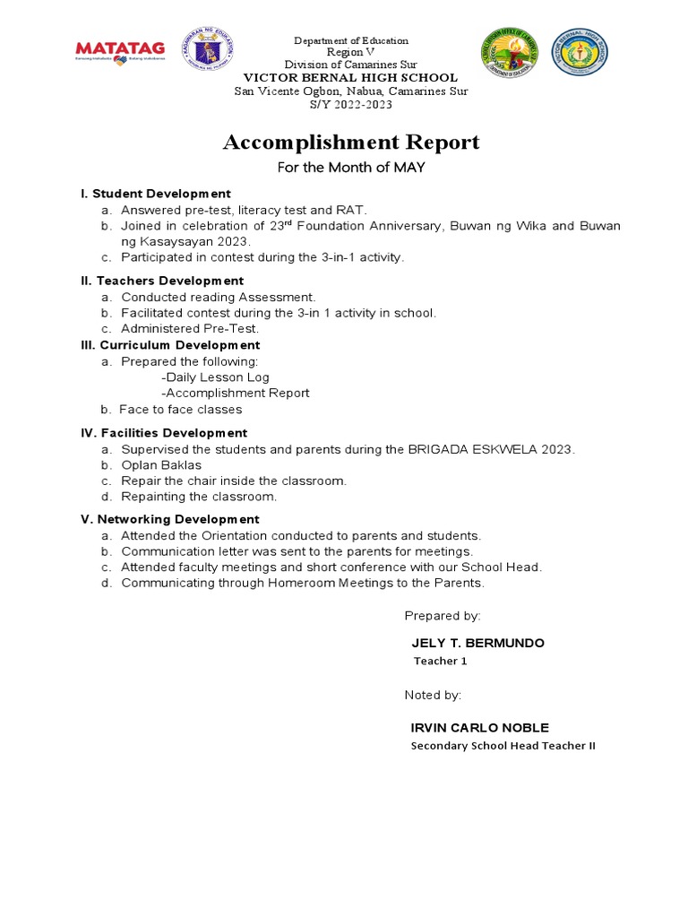 Accomplishment Report (August) 2023 | PDF