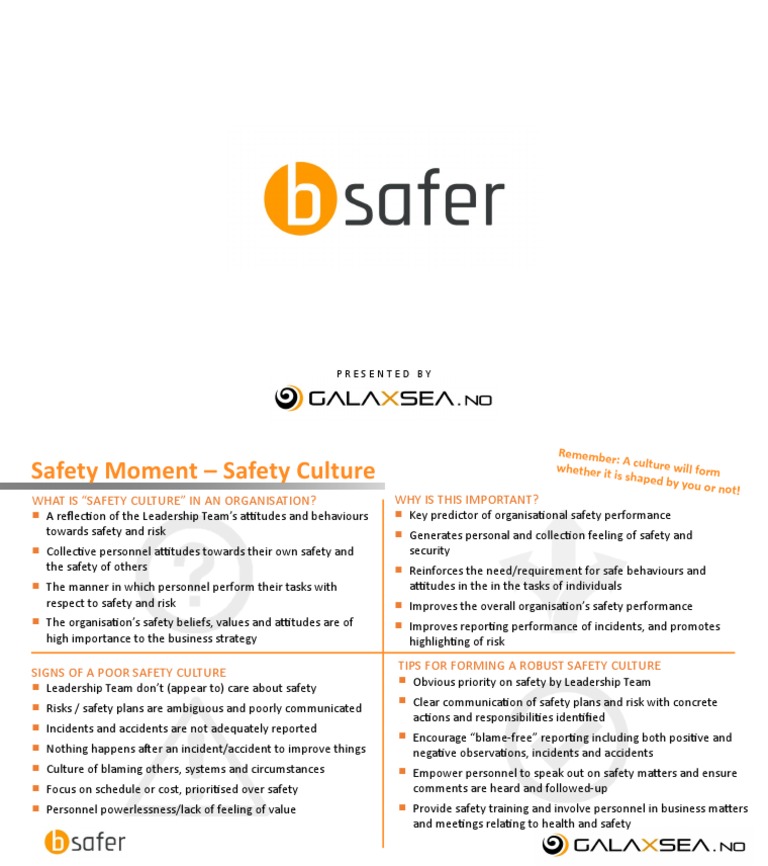 05 Bsafer Safety Moment - Safety Culture | PDF | Risk | Behavioural ...