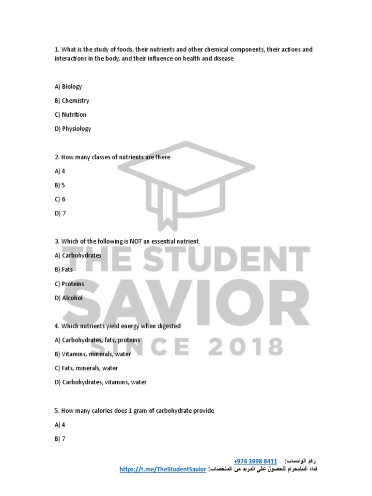 100 Question Multiple Choice Quiz On The Basics of Nutrition | PDF ...
