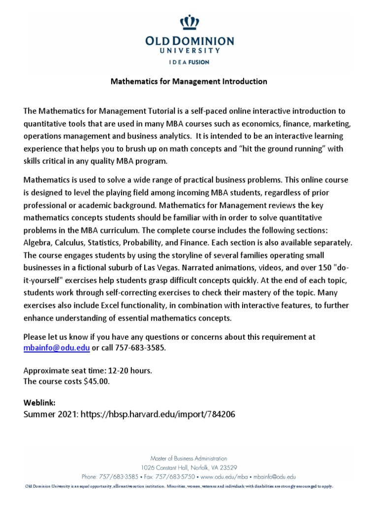 Harvard Business Math For MGMT Prep | PDF