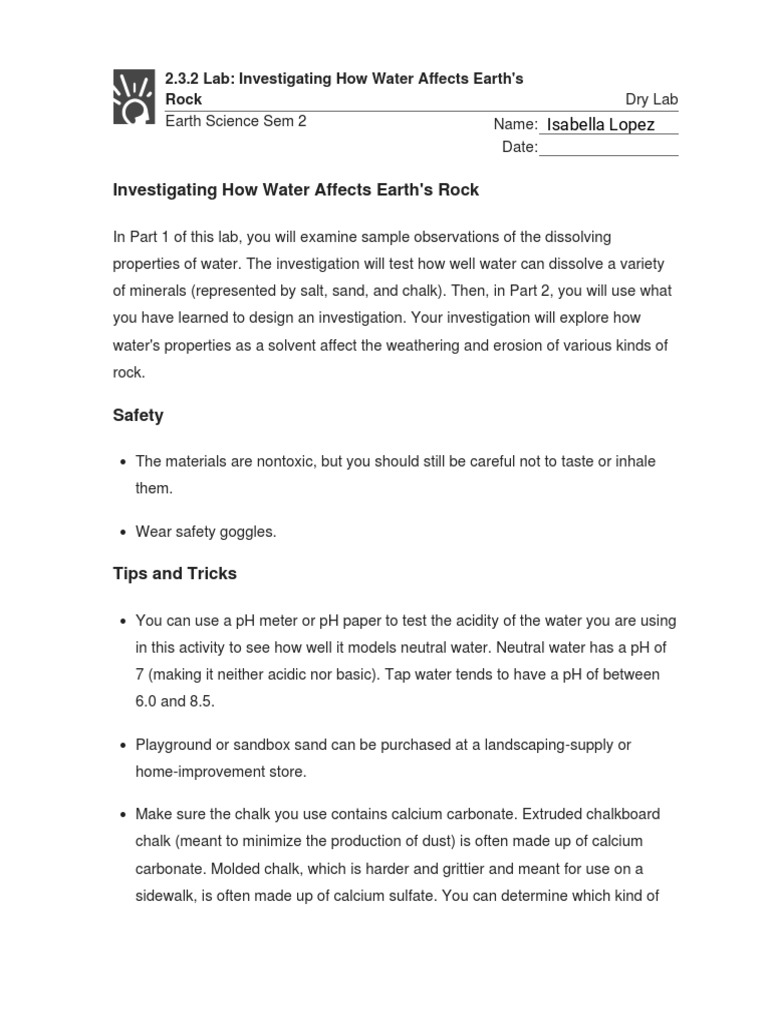 Water's Impact on Rock Weathering Lab | PDF | Weathering | Water
