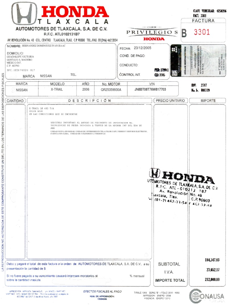 Factura Honda | PDF