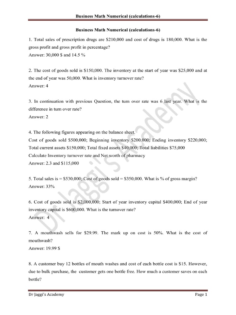 Calculations - 6 (Business Math) | PDF