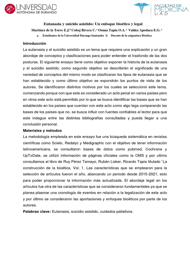 Eutanasia y Suicidio Asistido. Un Enfoque Bioetico y Legal. Coboj ...
