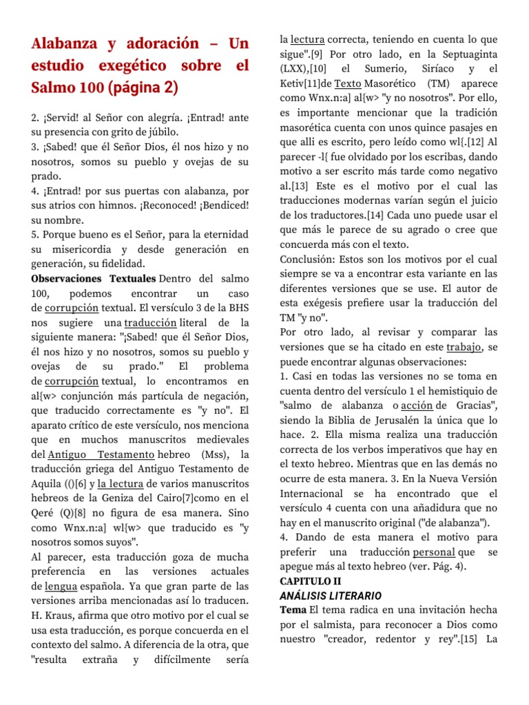 Exégesis del Salmo 100: Alabanza y Adoración | PDF | Salmos