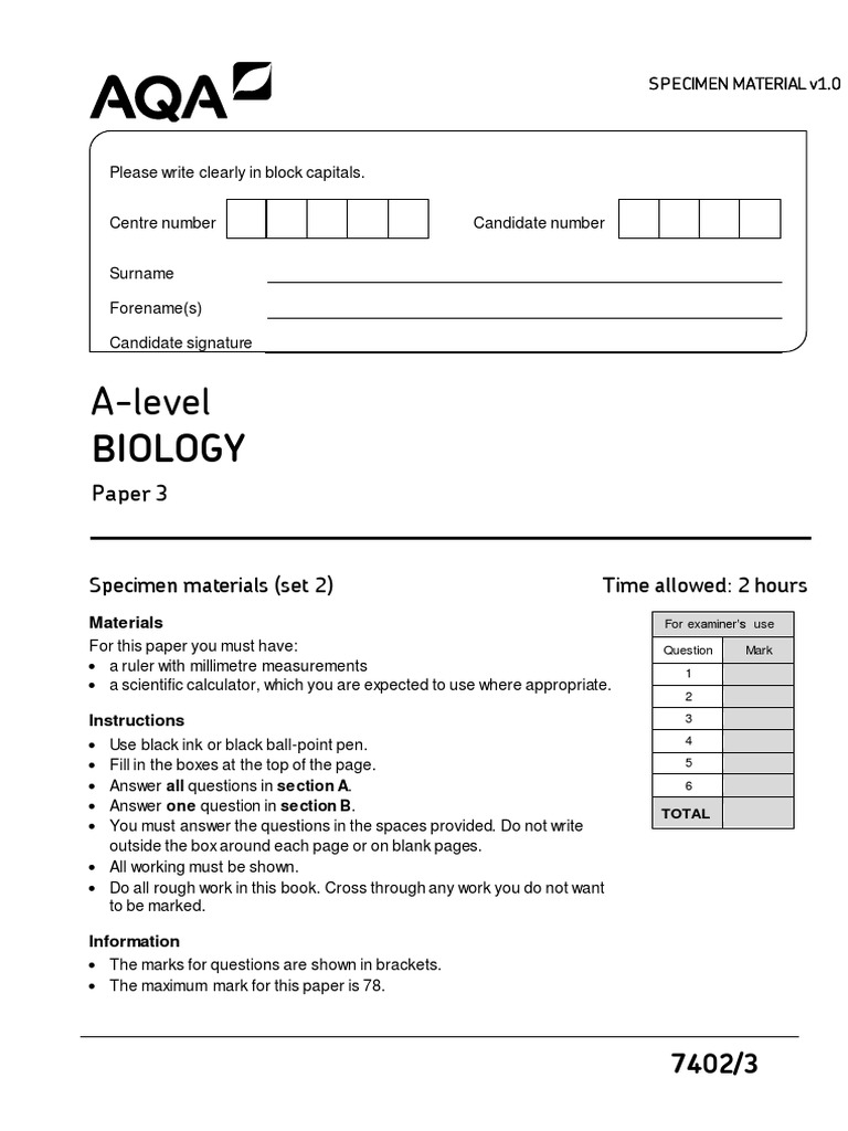AQA A-Level Biology Paper 3 Specimen | PDF | Cardiac Muscle | Nmda Receptor
