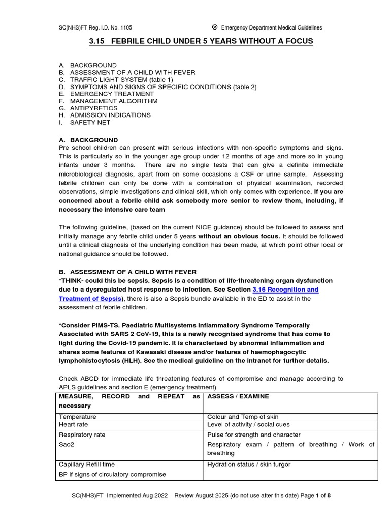 3.15 Febrile Child Under 5 Years Without A Focus | PDF | Fever | Meningitis