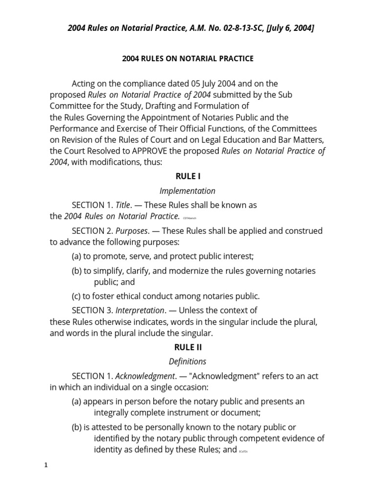 2004 Notarial Practice Rules Philippines | PDF | Notary Public | Seal ...