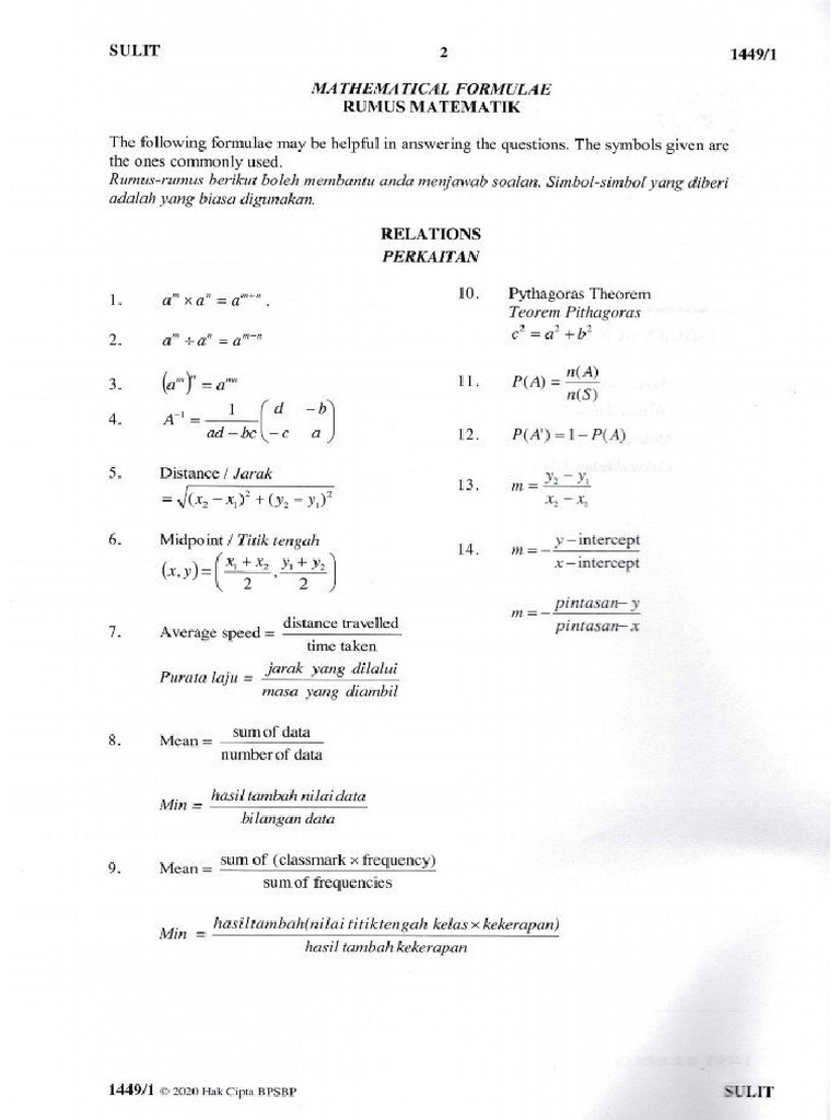 Formula Matematik SPM | PDF
