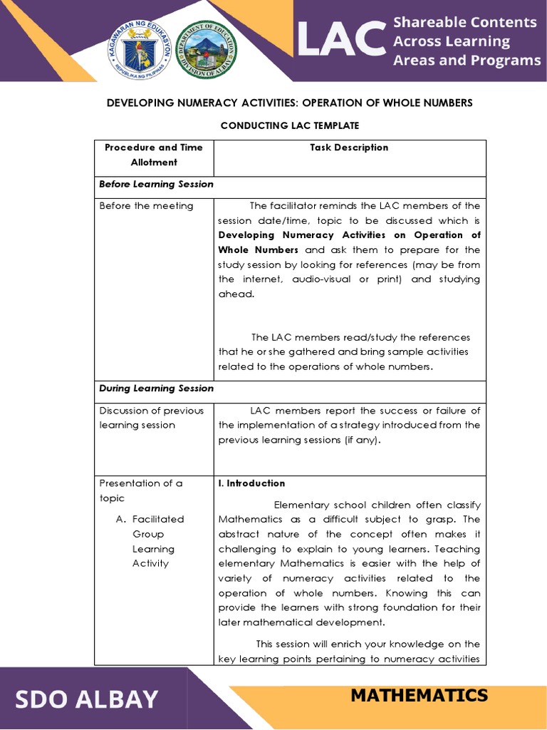 Albay Lac Template 1 | PDF | Mathematics | Arithmetic