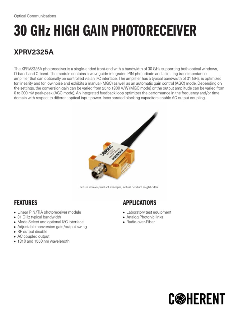 30ghz High Gain Photoreceiver Xprv2325a Brief Ds | PDF | Amplifier ...