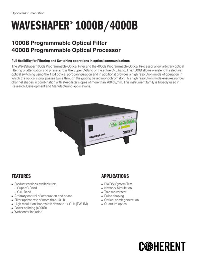 Waveshaper 1000b 4000b Ds | PDF | Bandwidth (Signal Processing ...