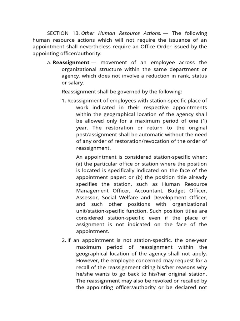 Guidelines on Employee Reassignment | PDF | Employment | Government