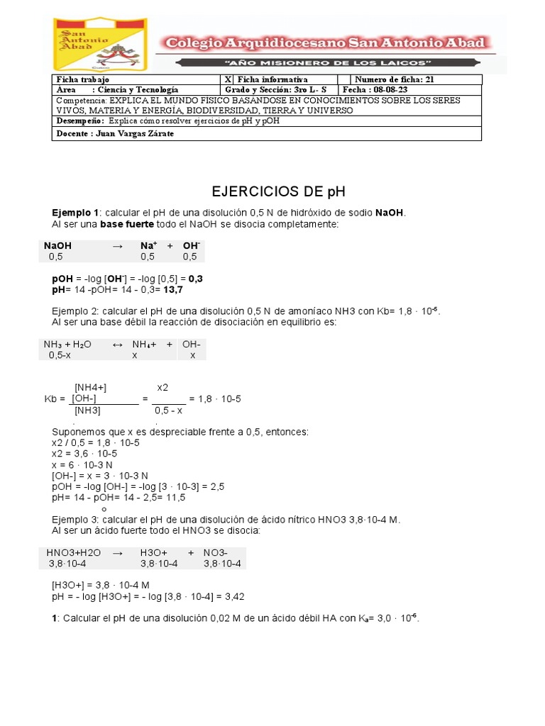 EJERCICIOS DE PH | PDF | Ph | Ácido