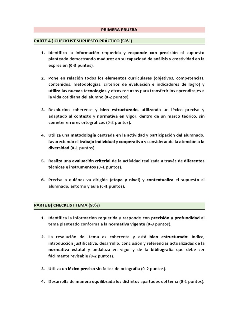 Checklist Opos | PDF | Evaluación | Plan de estudios