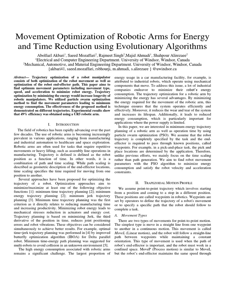 5.movement Optimization of Robotic Arms For Energy | PDF | Mathematical Optimization