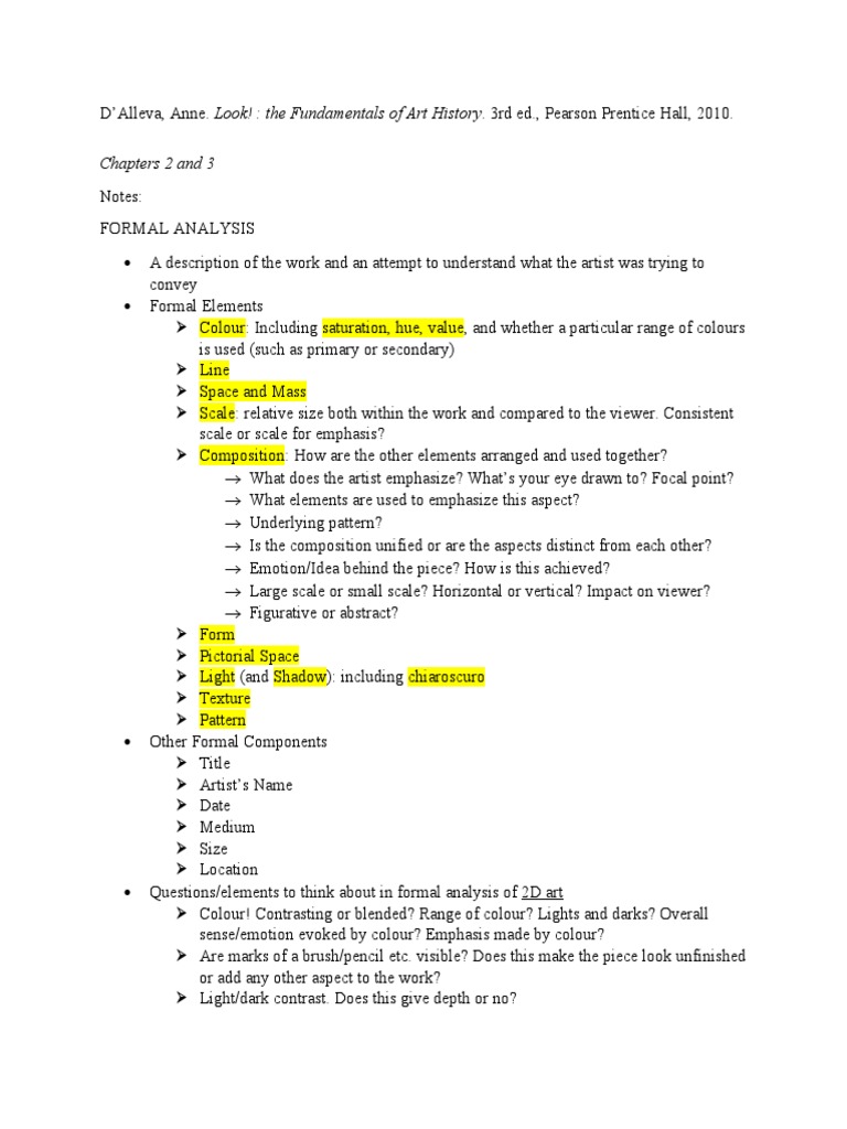 Notes on Art History Analysis | PDF | Composition (Visual Arts)