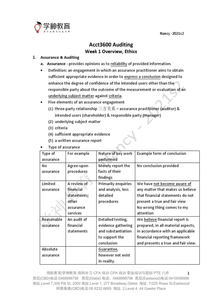 Acct3600 - Week 1-3 | PDF | Audit | Financial Audit