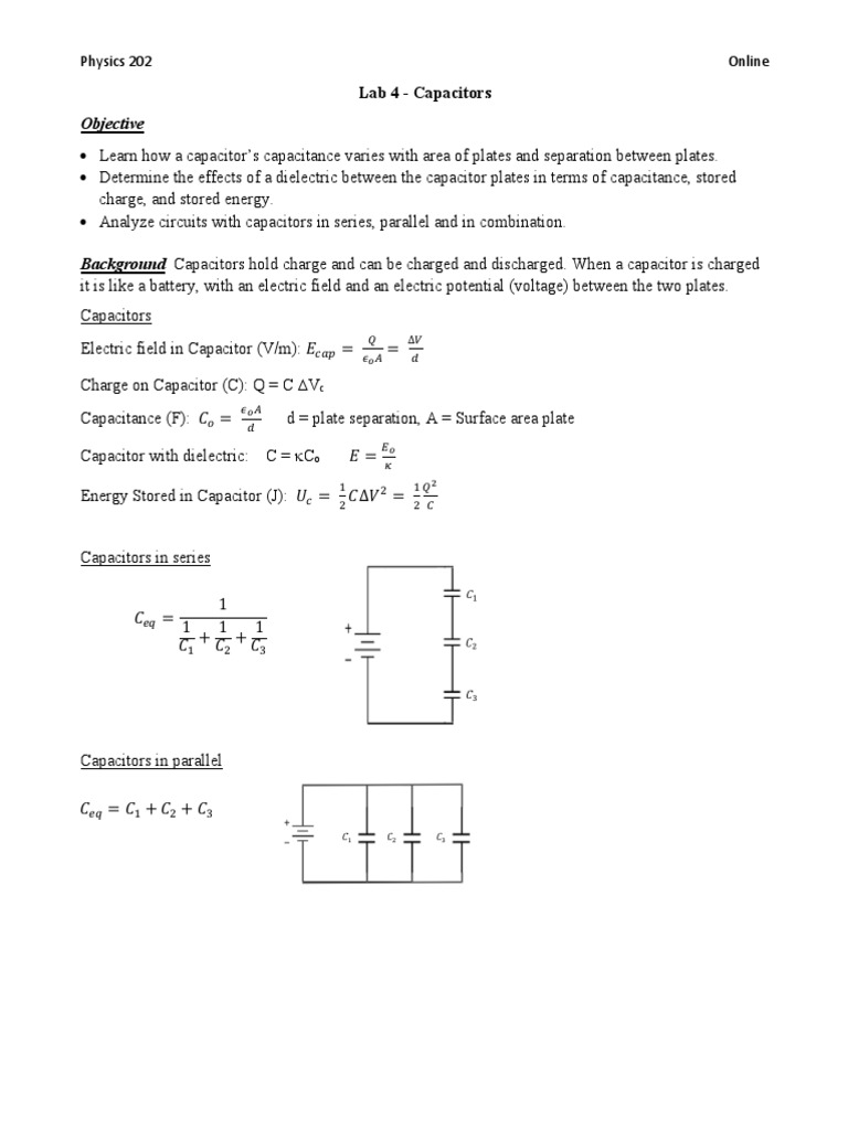 Phys 202 Lab 4 - Capacitors | PDF | Capacitor | Capacitance