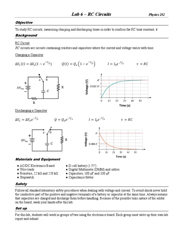 Phys 202 Lab 6 - RC Circuits Lab | PDF | Capacitor | Voltage