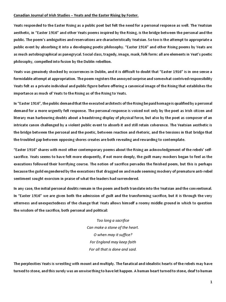 Yeats' Personal Response to Easter 1916 | PDF | W. B. Yeats | Easter Rising