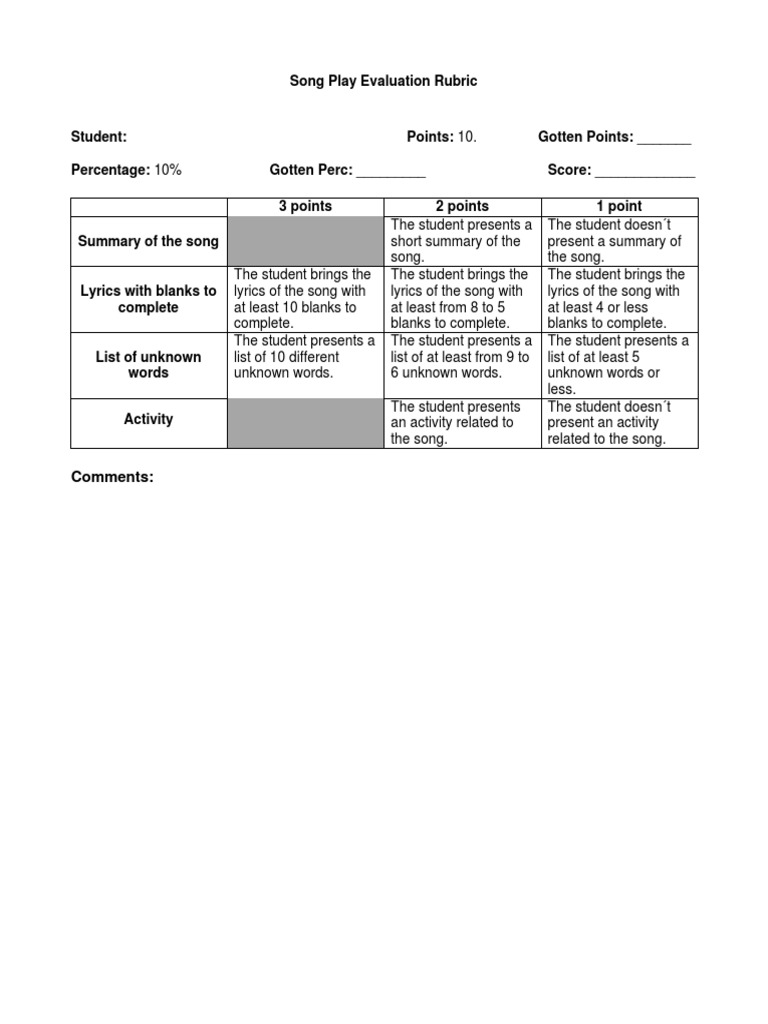 Song Evaluation Rubric | PDF
