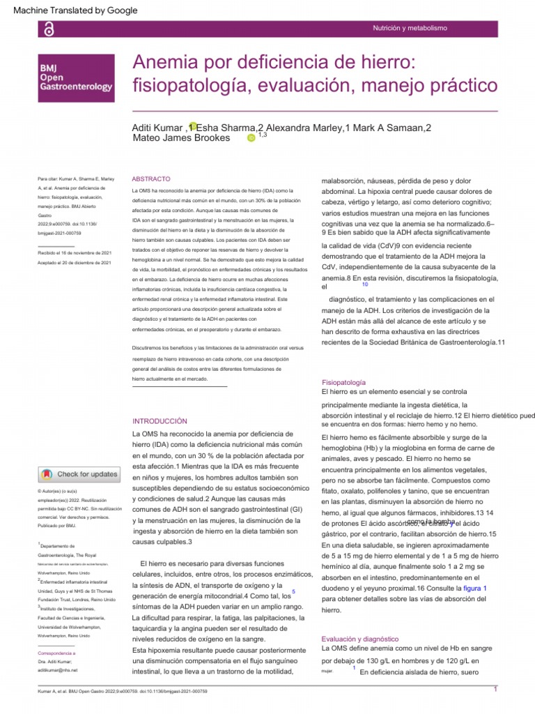 Anemia por deficiencia de hierro: manejo y fisiopatología | PDF ...