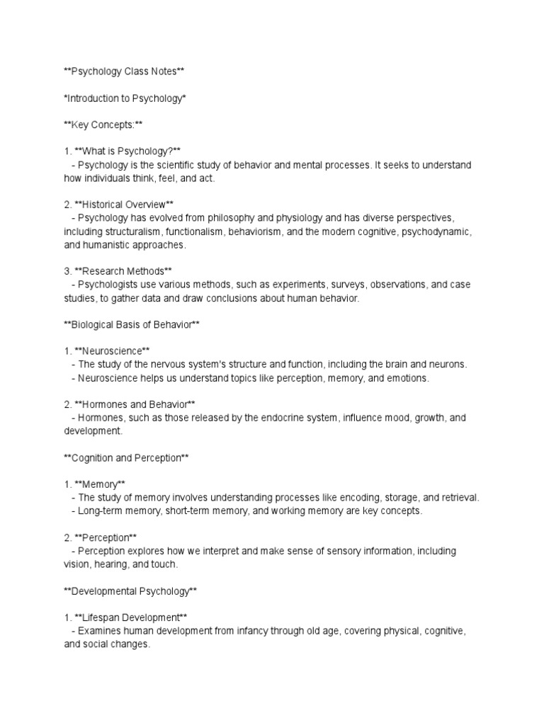 Psychology Class Notes | PDF | Psychology | Mental Disorder