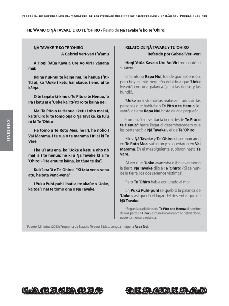 Relato Rapa Nui: Ŋā Tavake y Te 'Ohiro | PDF