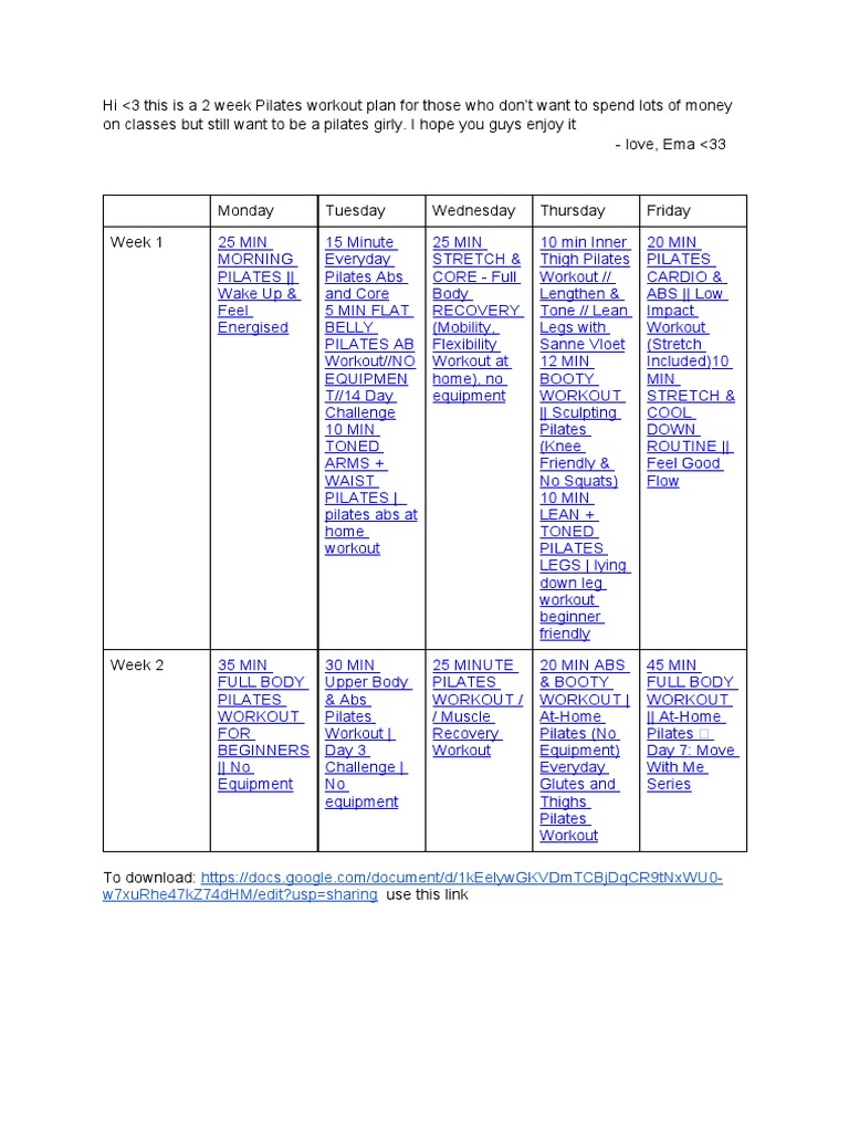 2-Week At-Home Pilates Plan | PDF