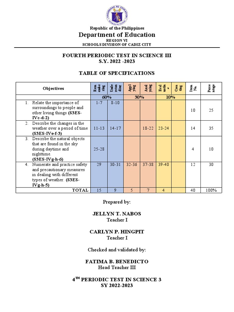 Science III 4th Quarter Assessment | PDF