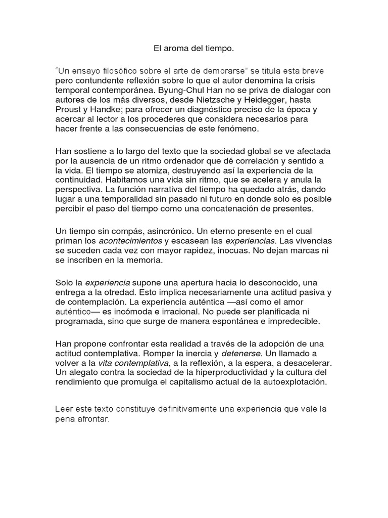 El arte de demorarse según Byung-Chul Han | PDF | Ciencias sociales ...