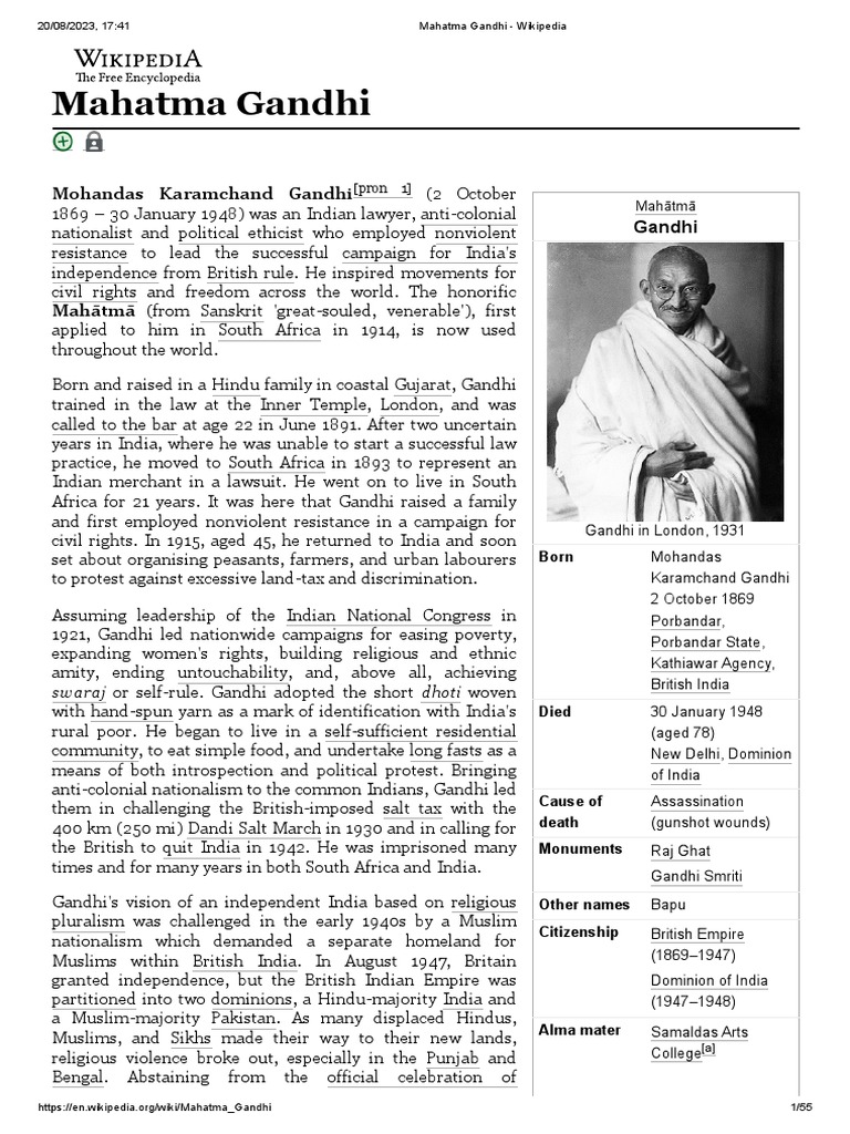 Mahatma Gandhi - Wikipedia | PDF | Mahatma Gandhi | British Raj