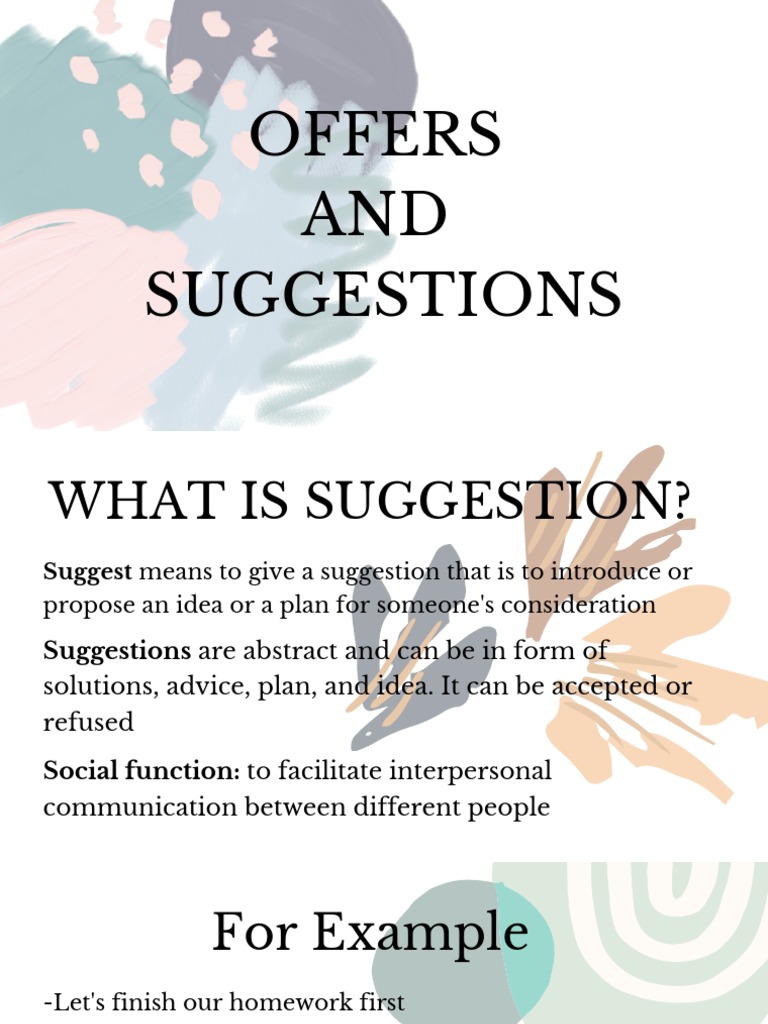 Offers and Suggestions | PDF | Self-Improvement