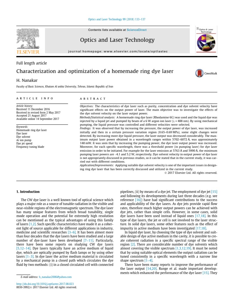 Homemade Dye Laser Optimisation | PDF | Laser | Optical Devices