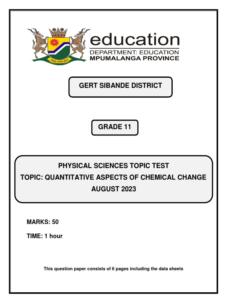 Topic Test QP G11 (Quantitative Aspects of Chemical Change 2023) (F ...
