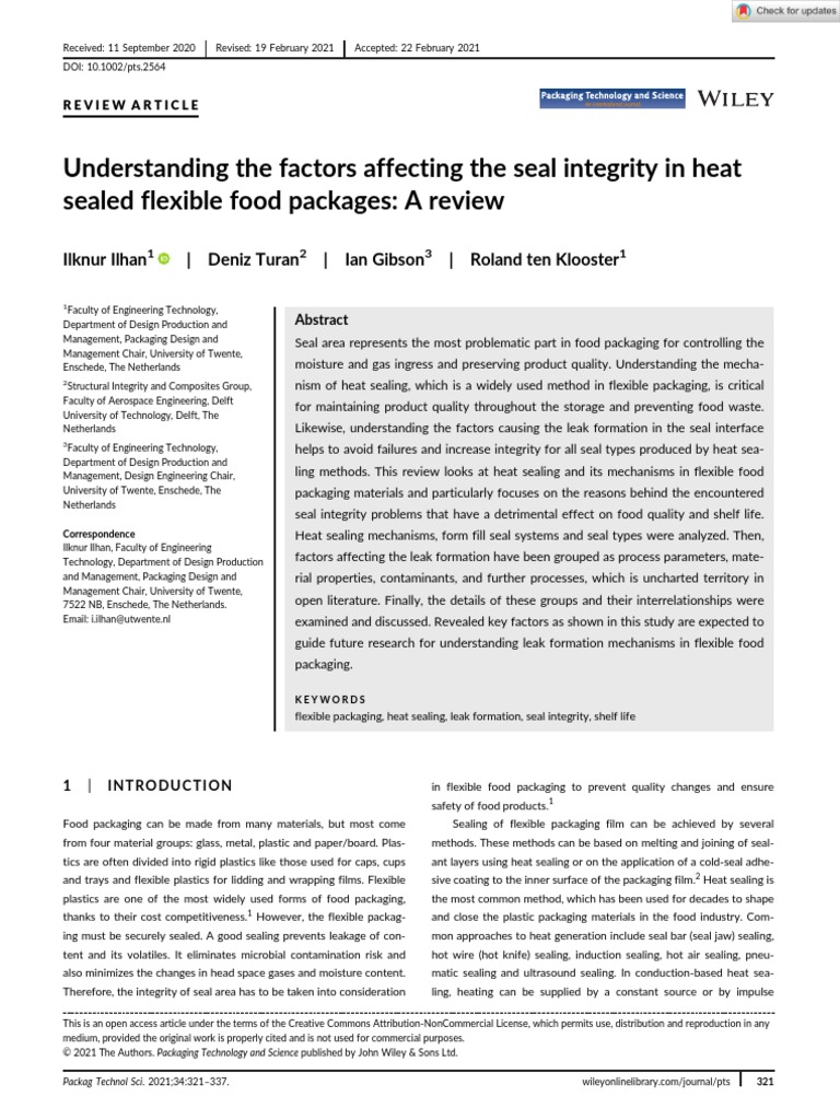 Factors Affecting Seal Integrity in Food Packaging | PDF | Wetting ...