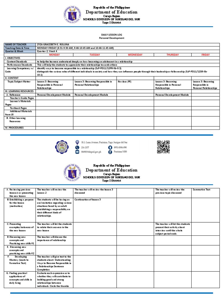 Perdev DLL Q2-W5 | PDF | Teachers | Learning