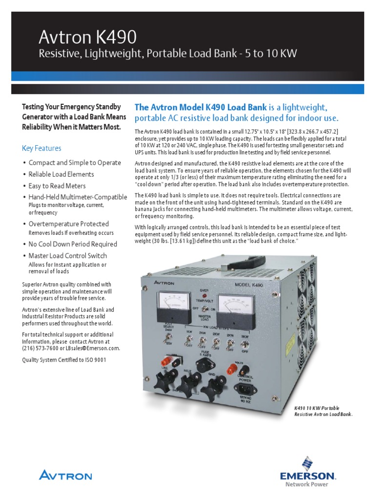 Hoja Técnica Load Bank Avtron K490 | PDF | Alternating Current | Electrical Engineering