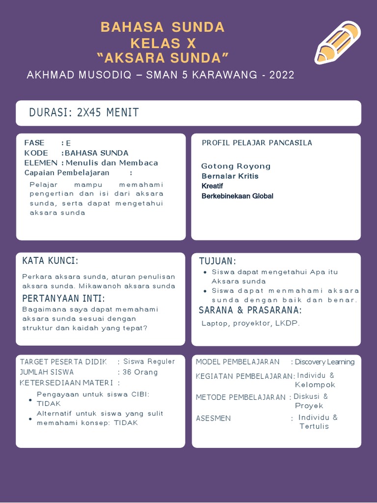 Mata Pelajaran Bahasa Sunda Aksara Sunda | PDF