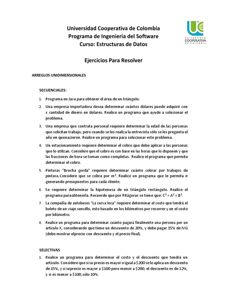 Ejercicios de Arreglos Uni y Bidimensionales | PDF | Matriz (Matemáticas) Ejercicios de Arreglos Uni y Bidimensionales | PDF | Matriz (Matemáticas)