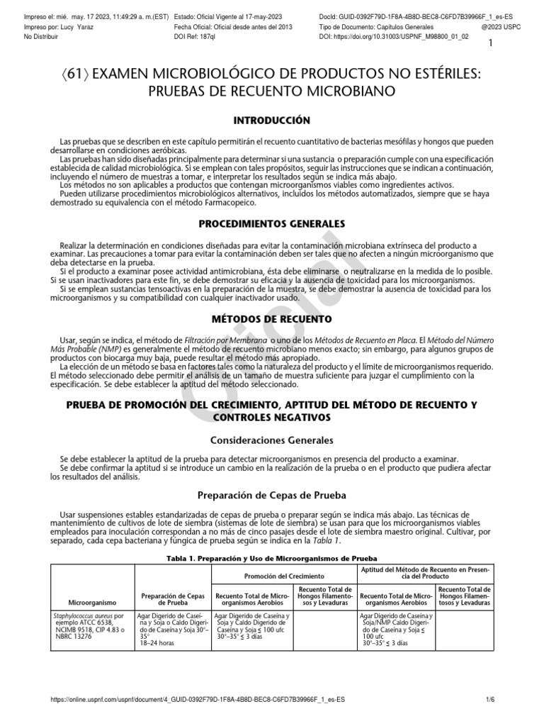 61-Examen Microbiológico de Productos No Estériles | PDF | Antimicrobiano | Química