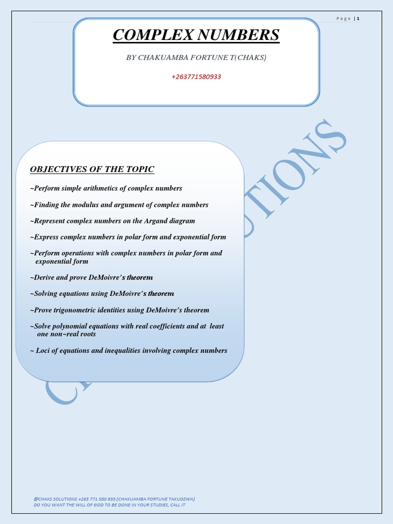 Chaks Complex Notes | Download Free PDF | Complex Number | Mathematical ...