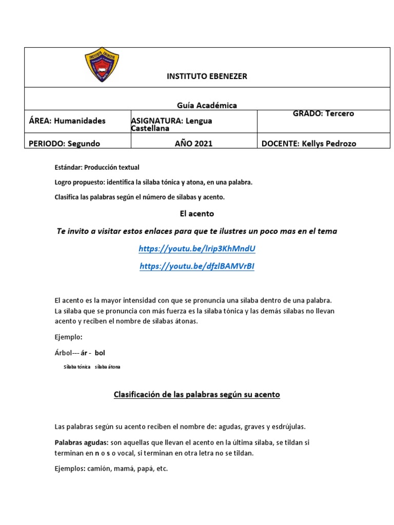 Clasificación de Las Palabras Según El Número de Sílabas | PDF | Voz ...