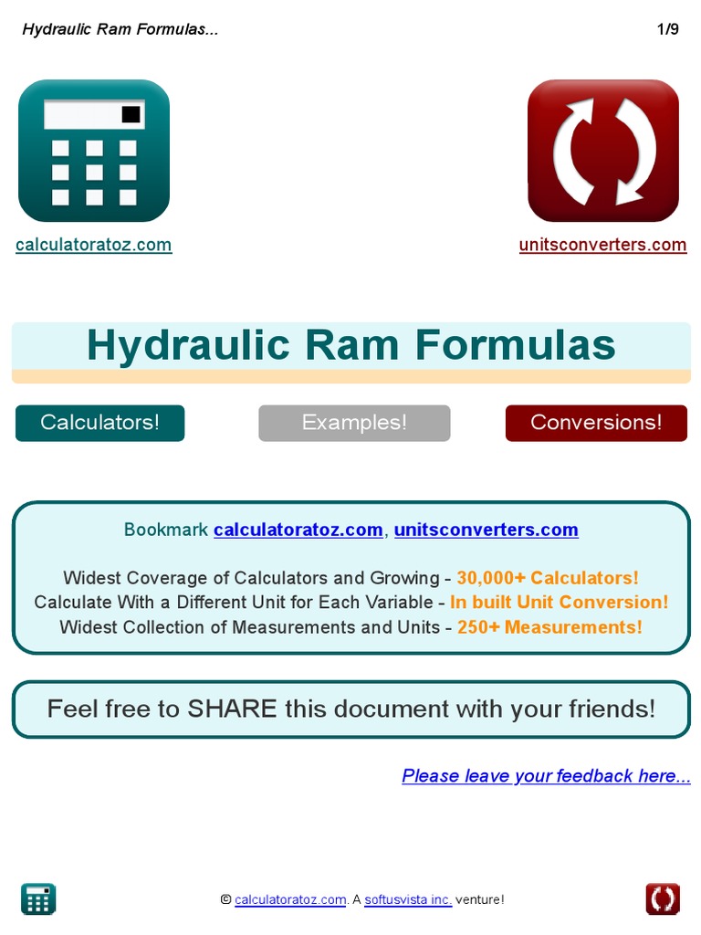 Hydraulic Ram Formulas - en | PDF | Weight | Physical Quantities