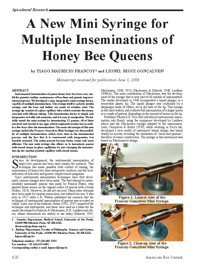 Mini Syringe for Honey Bee Insemination | PDF | Syringe | Honey Bee