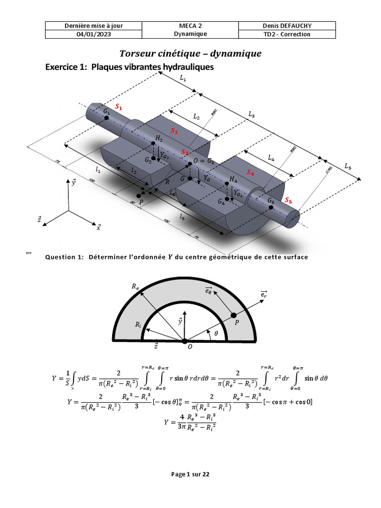 MECA2 - Dynamique - TD2 - Correction | PDF | Centre d'inertie | Concepts mathématiques