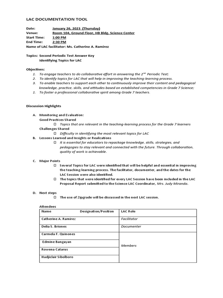LAC 1 - Identifying Topics For LAC 2022 2023 With Esign | PDF | Pedagogy | Change