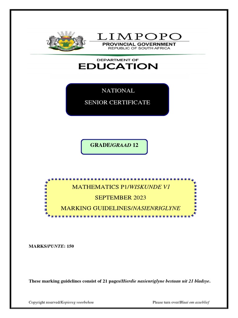 Math p1 GR 12 Sept 2023 Memo | PDF | Mathematics | Science